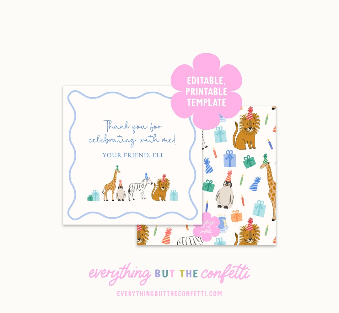 Party Animals Editable Printable Square Tags Template, Party Animals ...