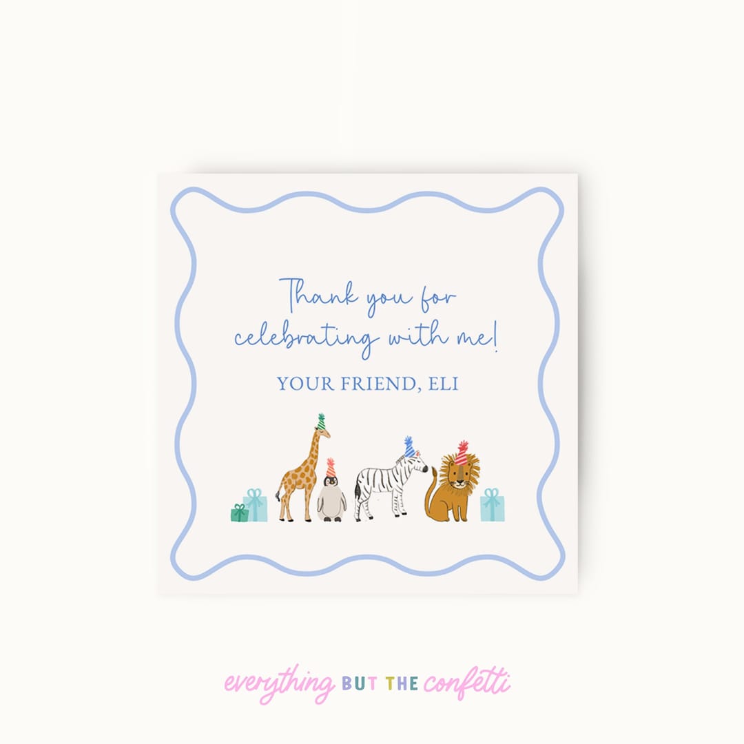 Party Animals Editable Printable Square Tags Template, Party Animals ...