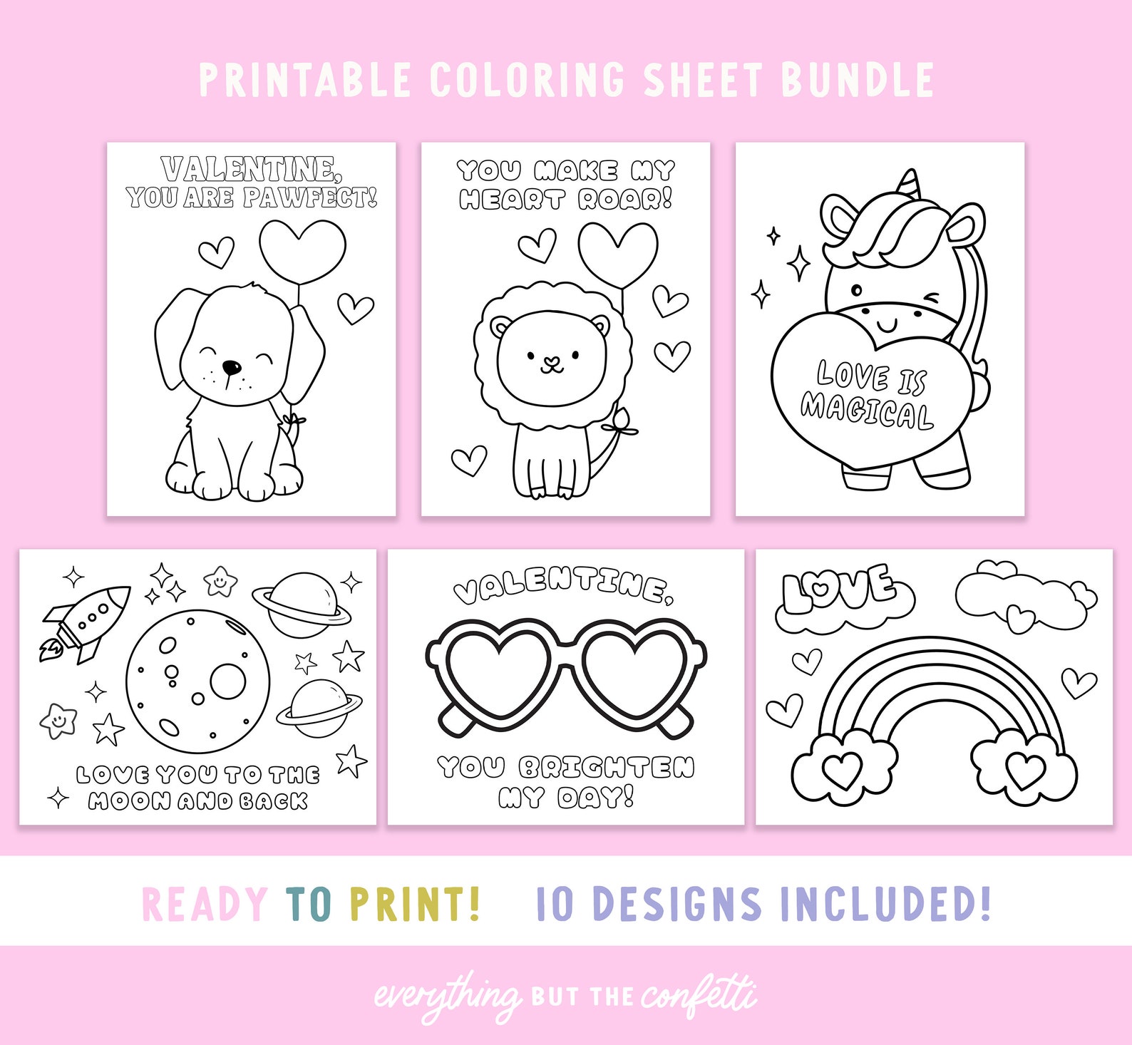 Printable Valentine's Day Coloring Sheets, Coloring Pages Bundle for ...