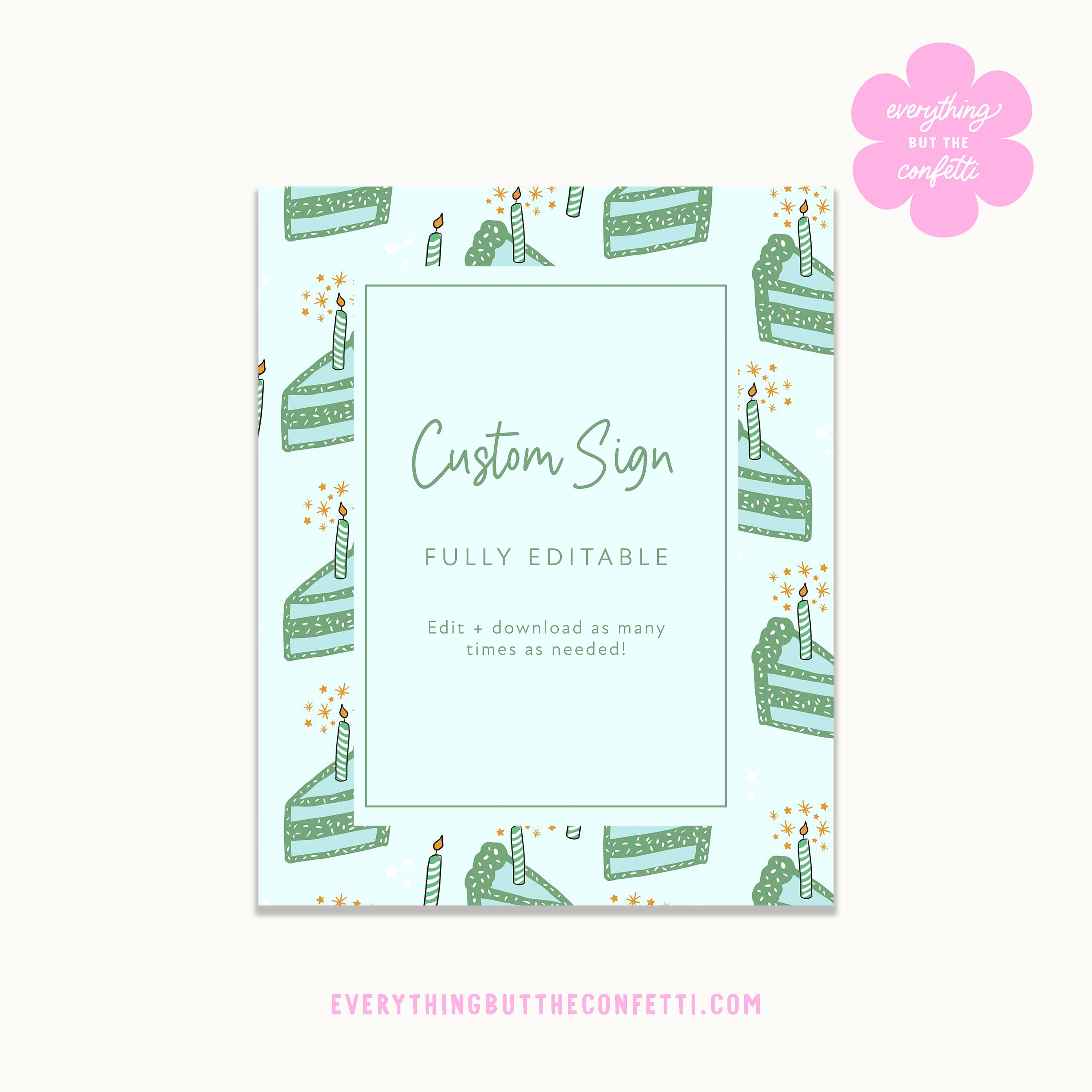 Birthday Cake Party Sign Printable Template - Etsy