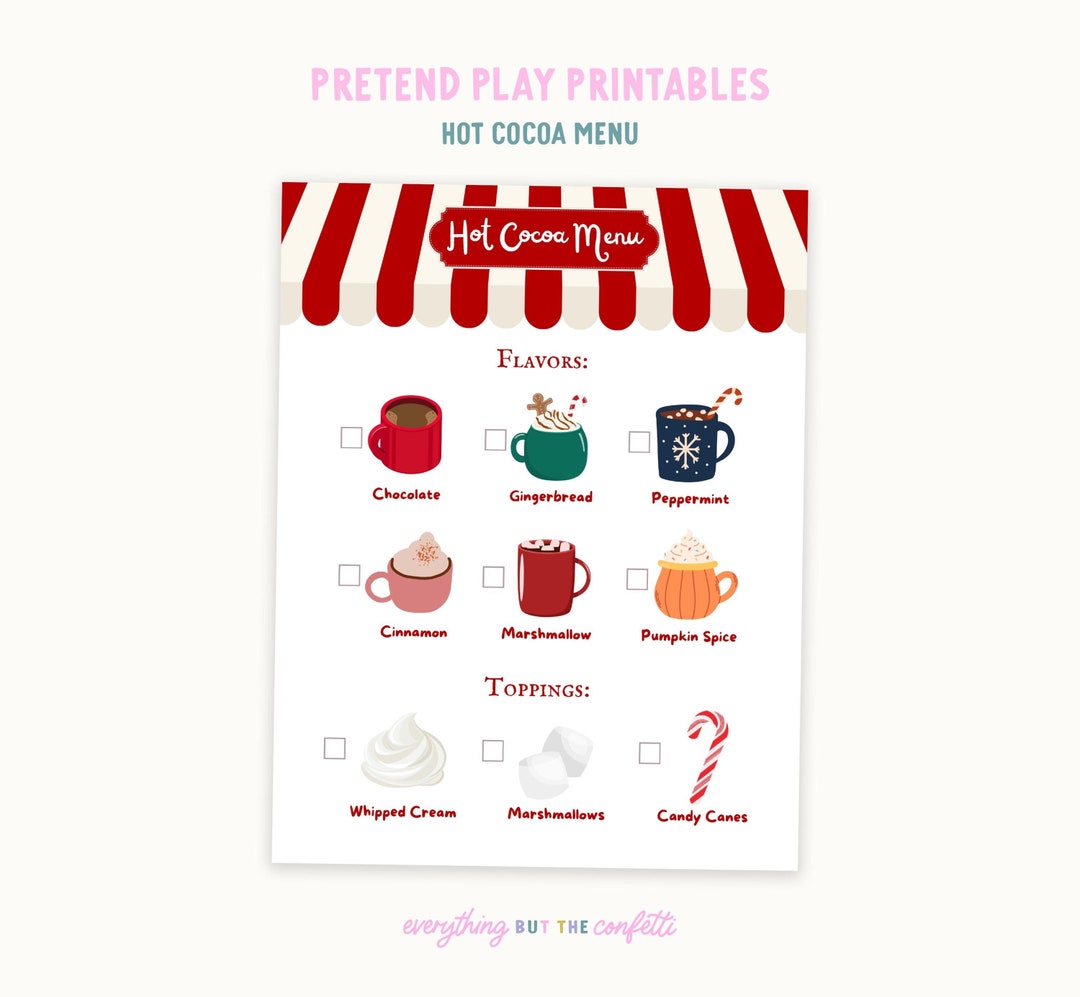 Hot Cocoa Menu Pretend Play Printable, Printable Pretend Play Christmas ...