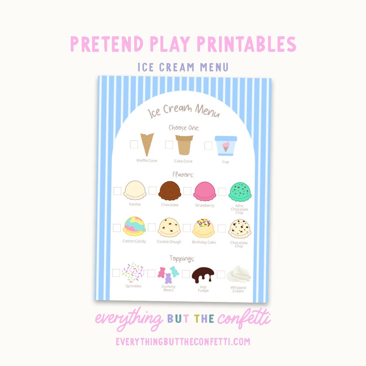 Ice Cream Menu Pretend Play Printable, Printable Pretend Play Menus ...