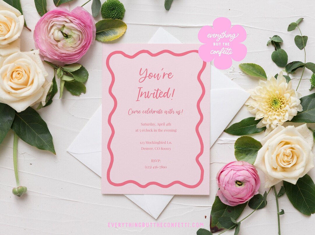 Wavy Editable Printable Invitation Template, Squiggle Lines Invitation ...