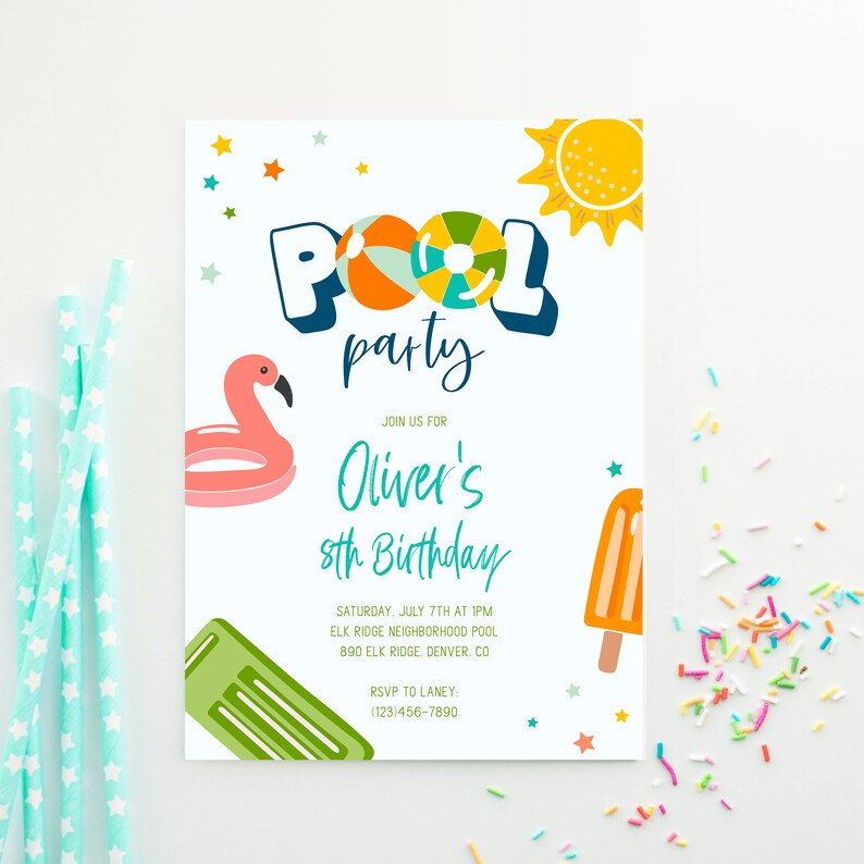 Pool Party Summer Invitation Template Summer Party Kids - Etsy