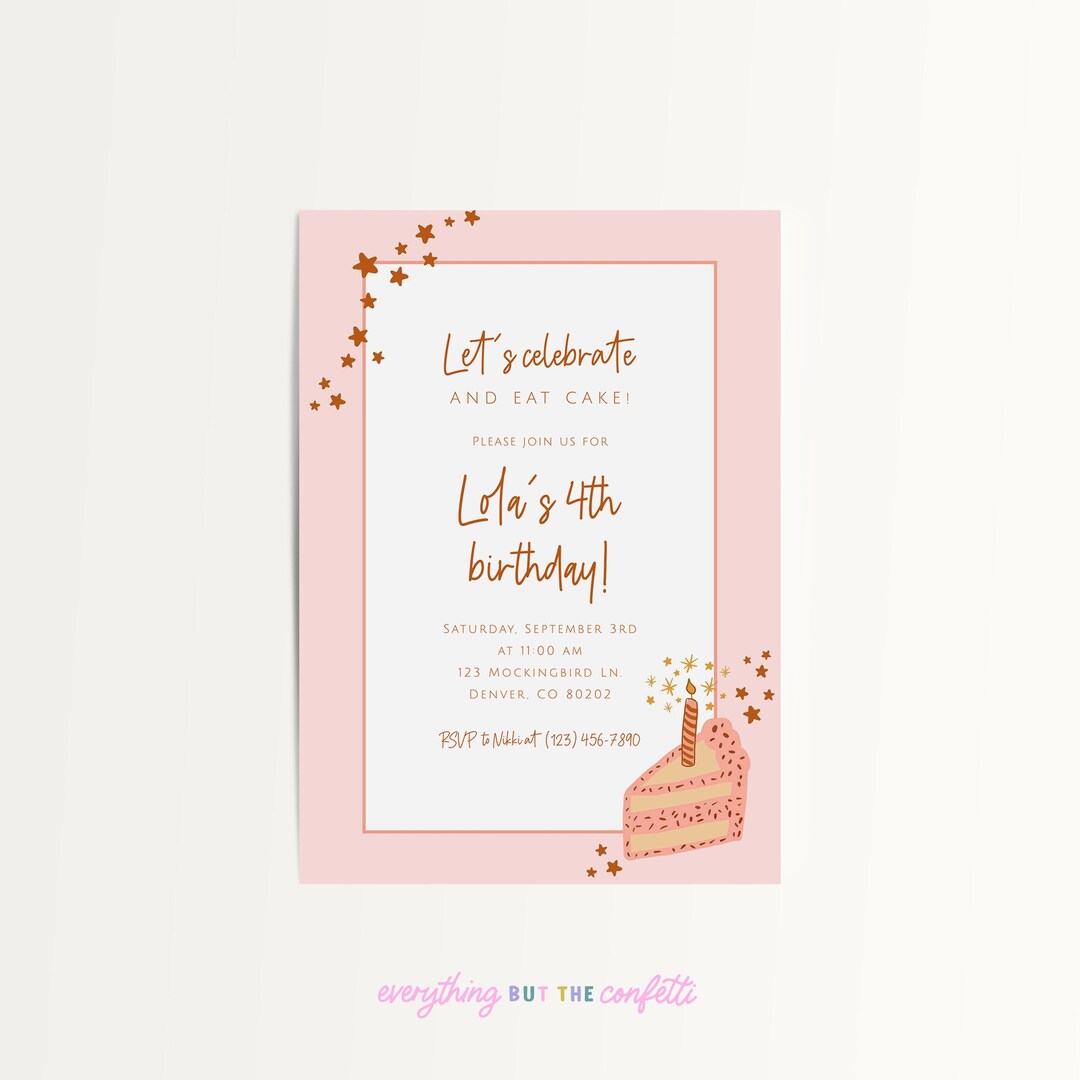 Birthday Cake Invitation Template, Party Printables for Kids, Kid ...