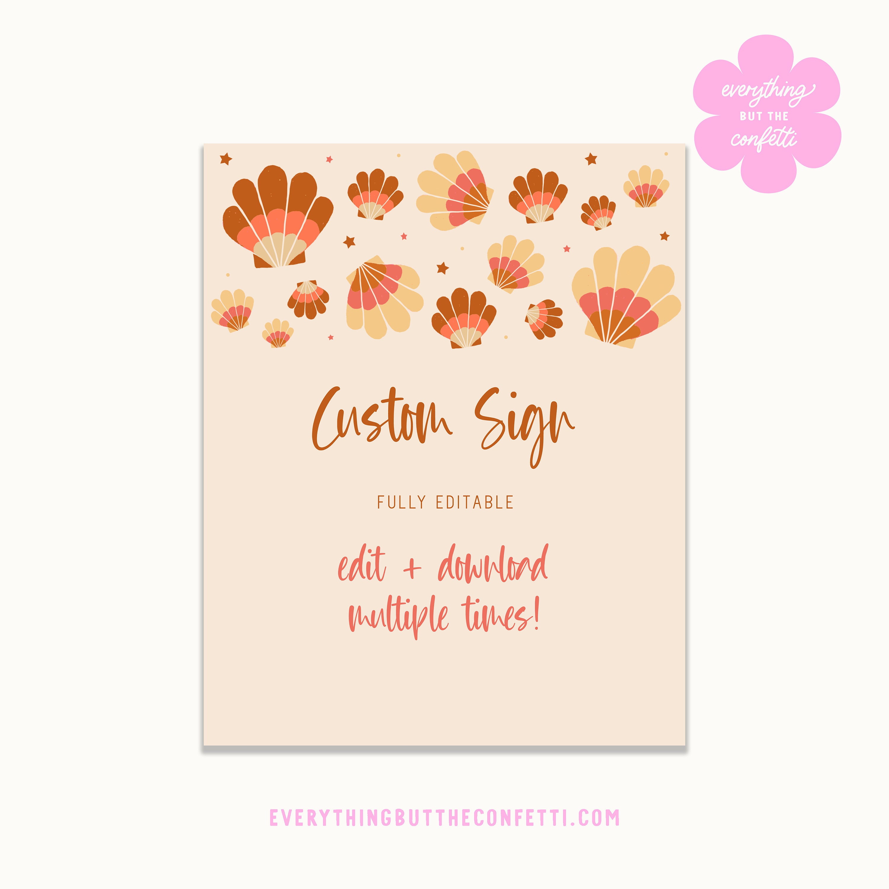 Boho Seashells Party Sign Template, Editable, Printable, Instant ...