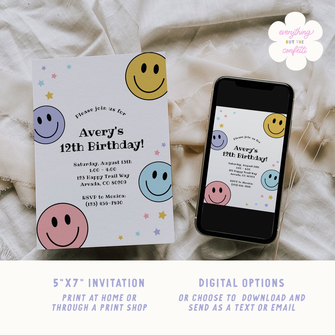 Smiley Faces Editable Printable Invitation Template, Kids Party ...
