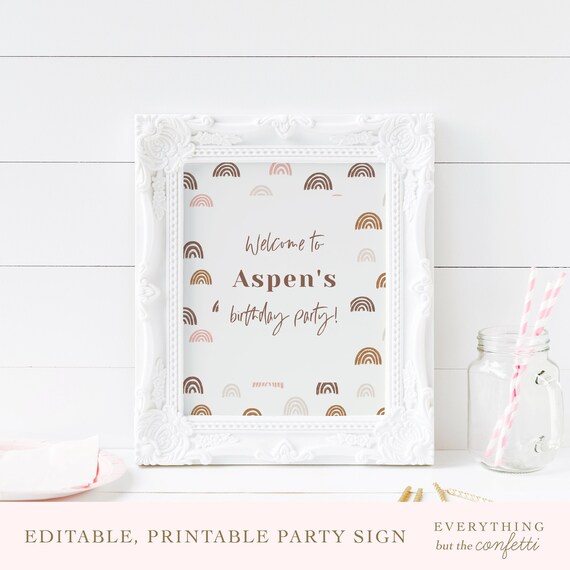Boho Rainbows Party Sign Template Editable Printable | Etsy