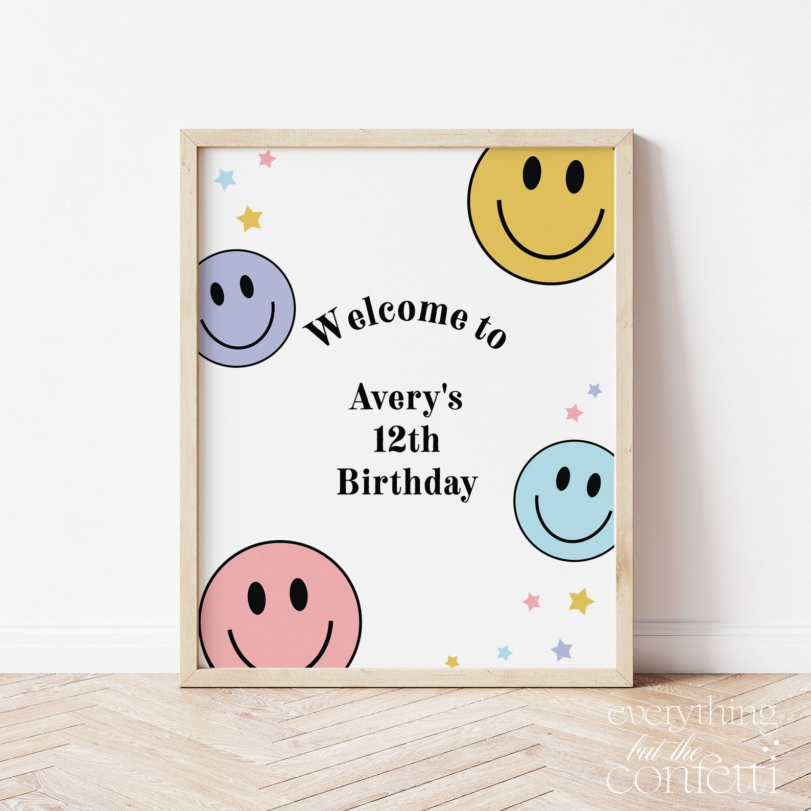 Smiley Faces Editable Printable Party Sign Template Kids - Etsy