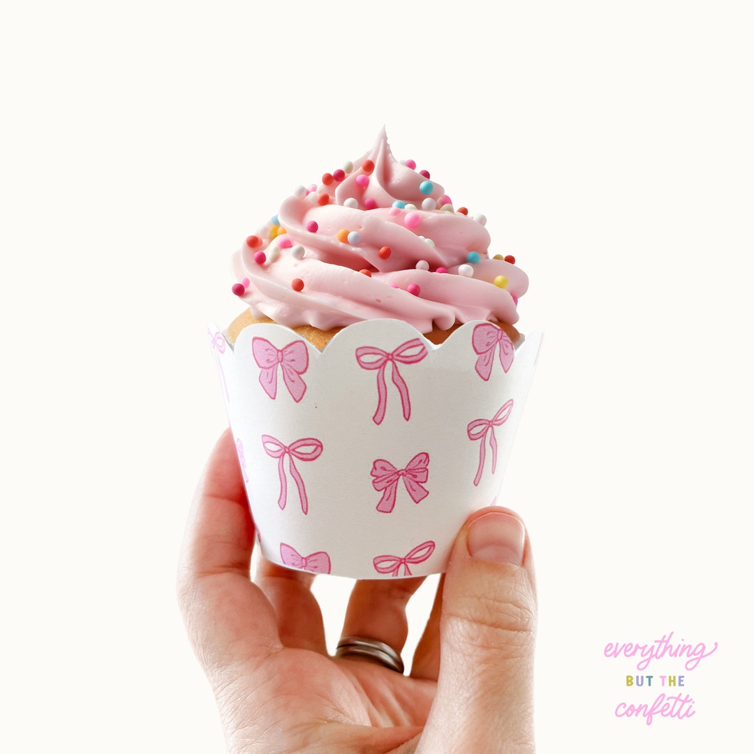 Printable Bows Cupcake Wrappers, Printable Pink Ribbons Wrappers for ...
