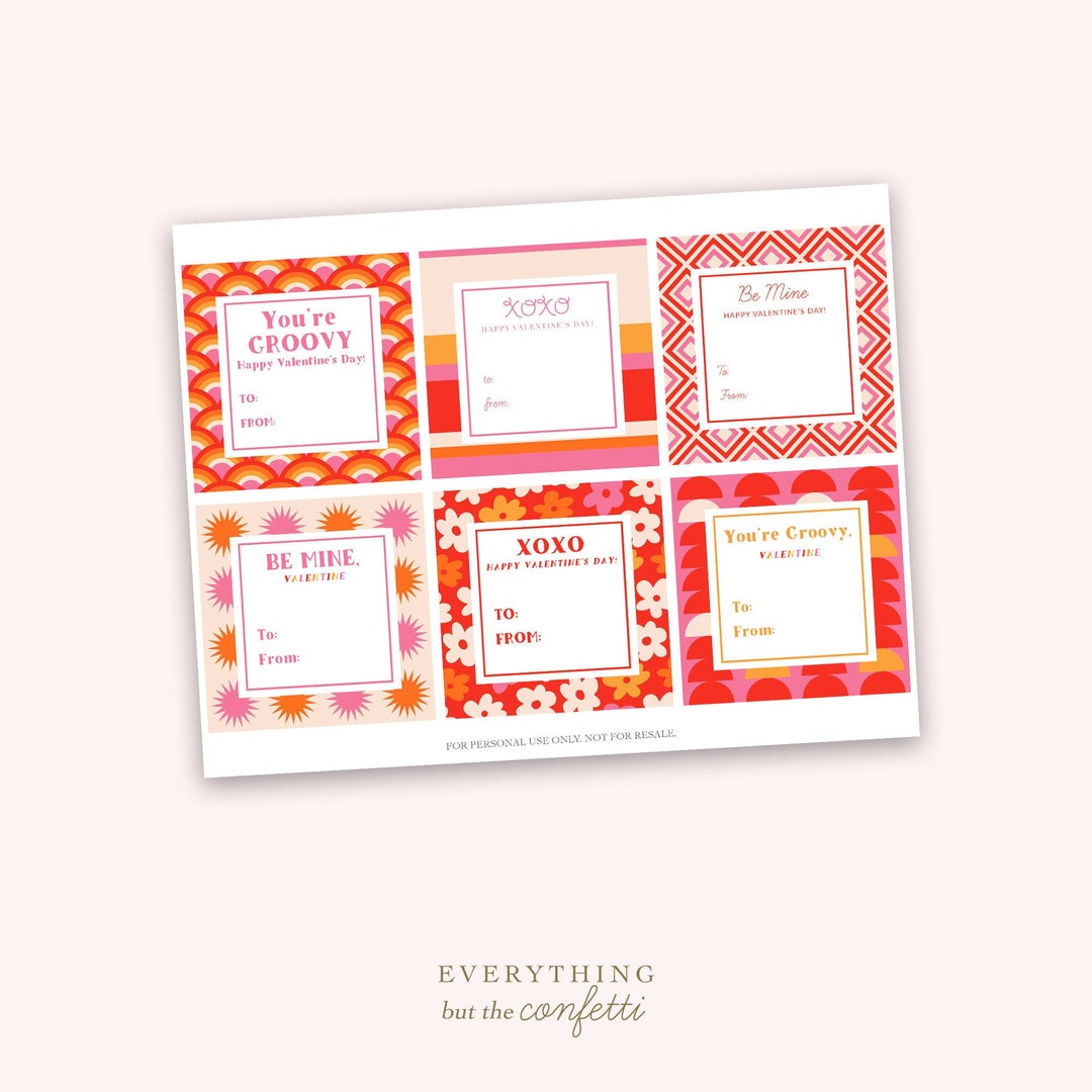Groovy Valentine's Day Card Printables, Valentine's Day DIY, Valentine ...