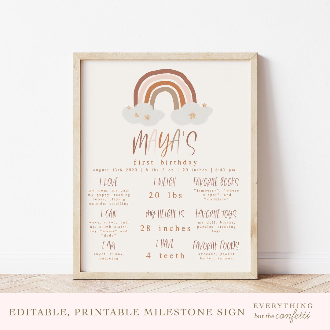 Rainbow Milestone Sign Template Editable Milestone Sign - Etsy