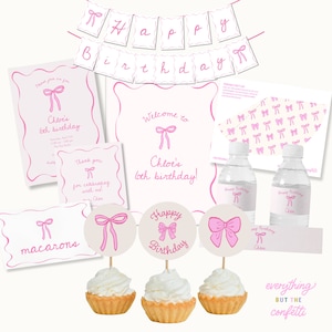 Pink Bows Birthday Party Printable Bundle, Printable Party Bundle ...