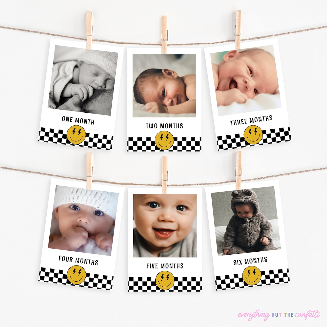 One Happy Dude Smiley Face Monthly Milestone Photo Banner Template ...
