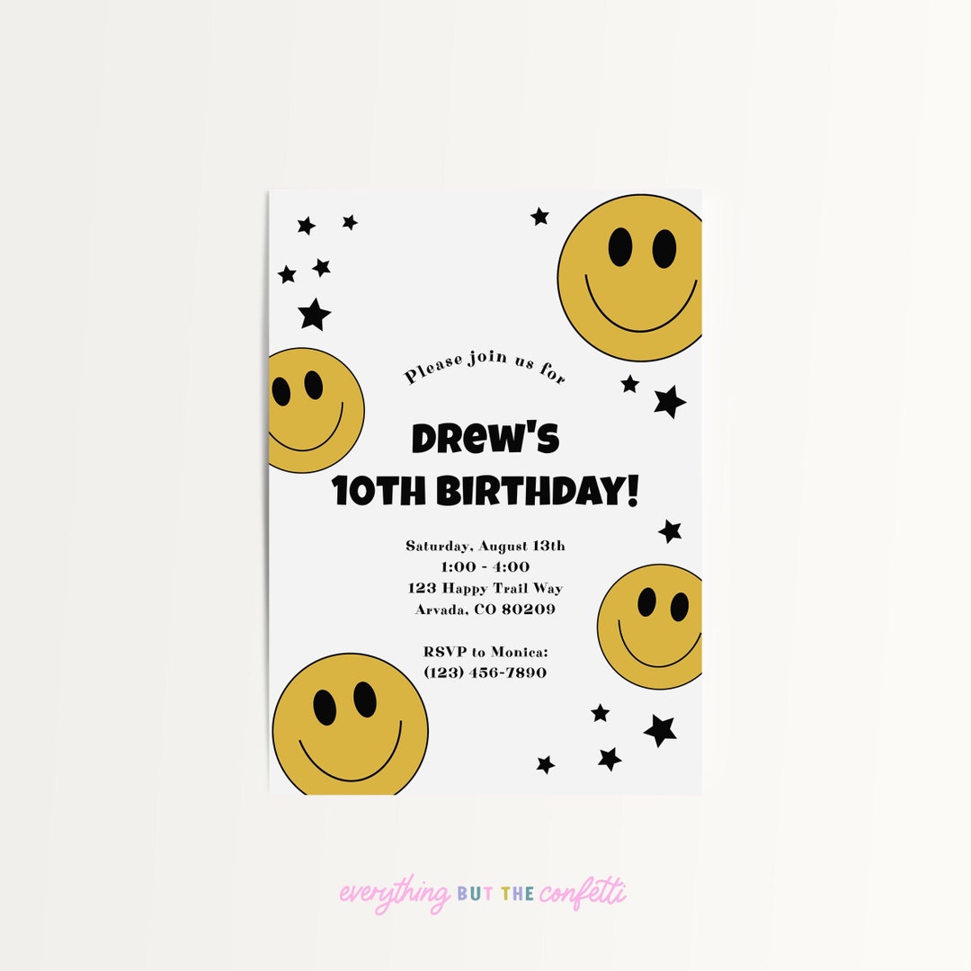 Smiley Faces Editable Printable Invitation Template, Kids Party ...