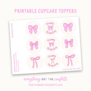 Bows Theme Cupcake Toppers, Printable Cupcake Toppers With Bows, Girly ...