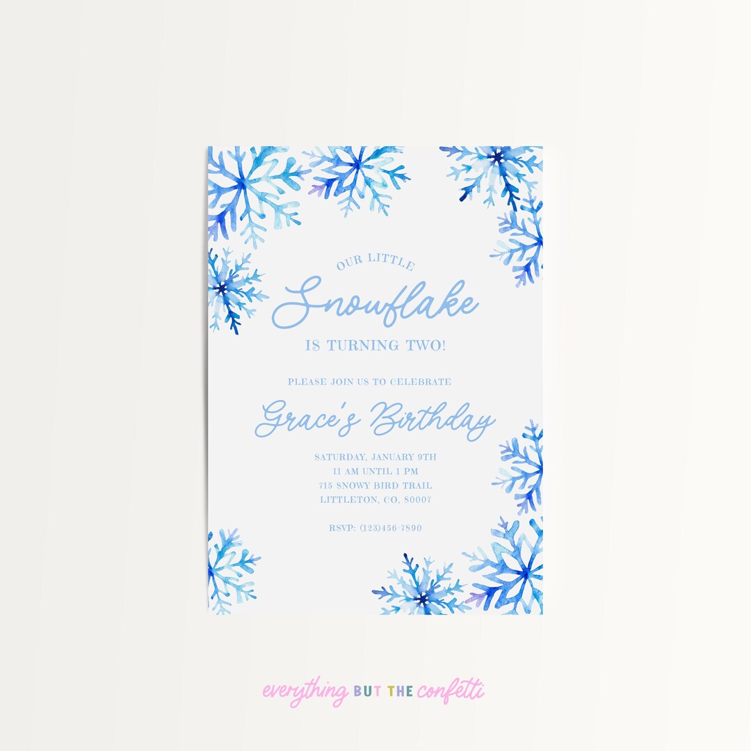 Printable Winter Wonderland Birthday Invitation Template, Snowflakes ...