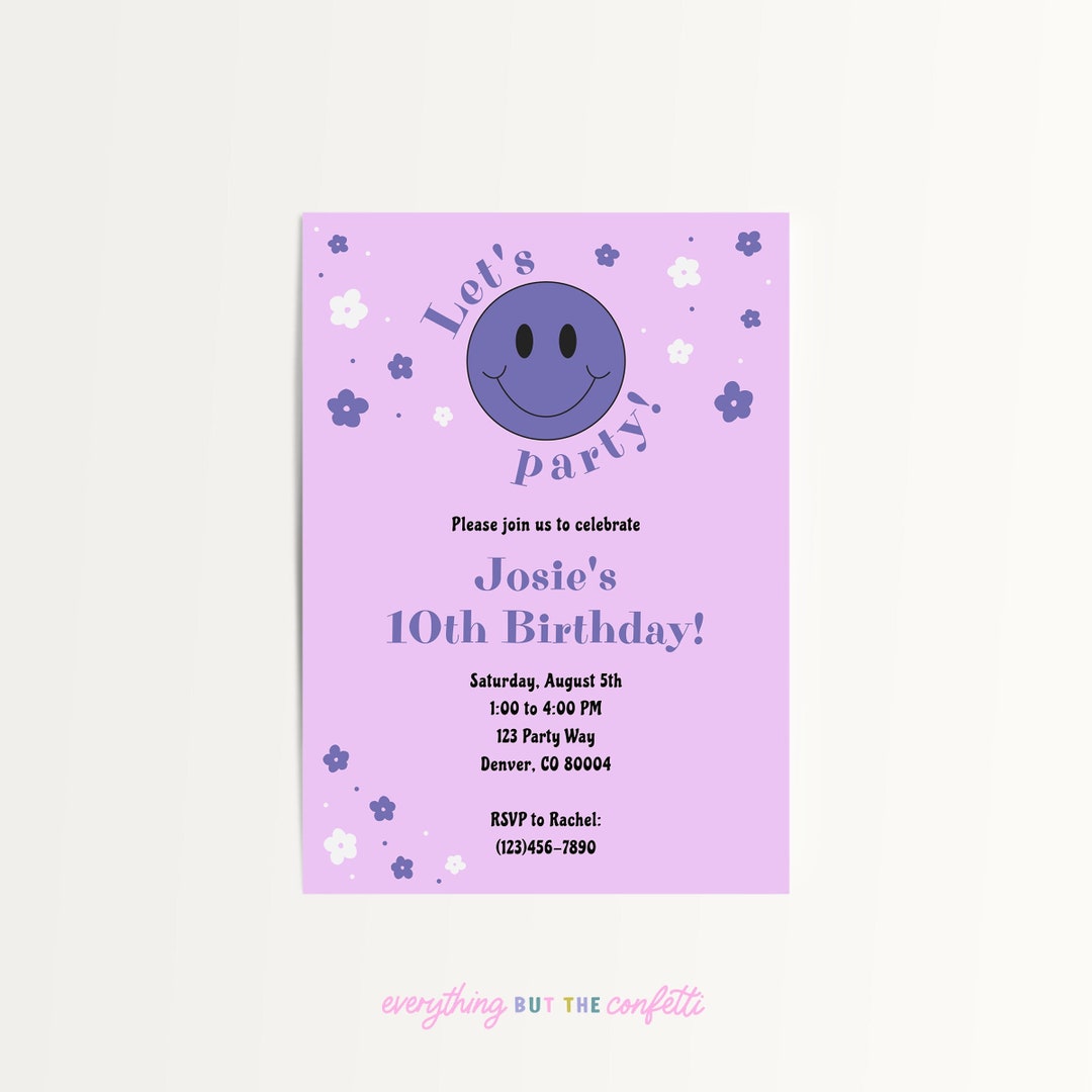 Smiley Faces Editable Printable Invitation Template, Kids Party ...