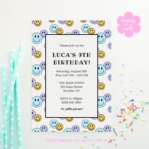 Smiley Faces Editable Printable Invitation Template, Kids Party ...