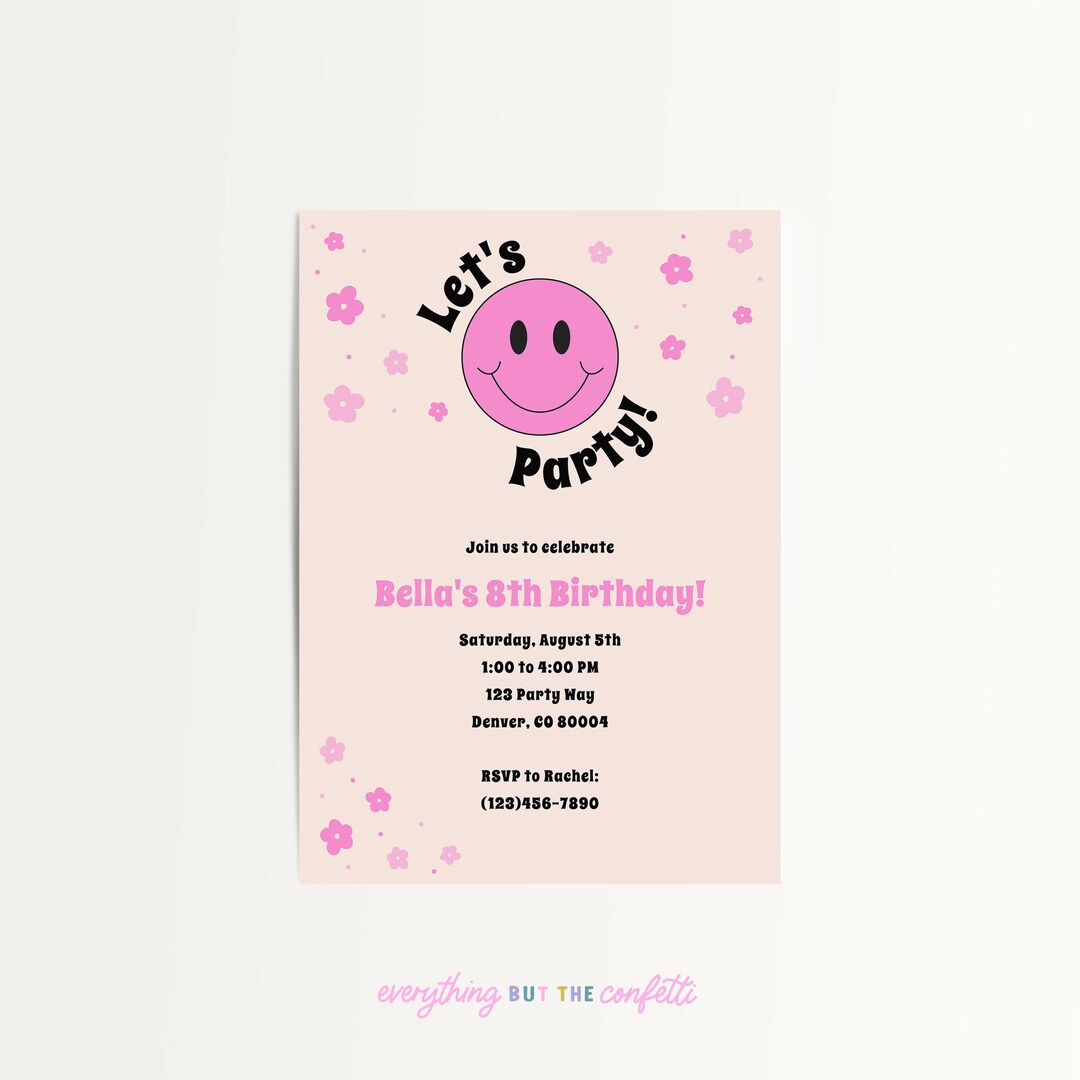 Smiley Faces Editable Printable Invitation Template, Kids Party ...