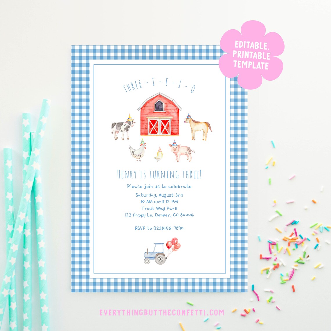 Printable Farm Birthday Party Invitation Template, Farm Animals ...