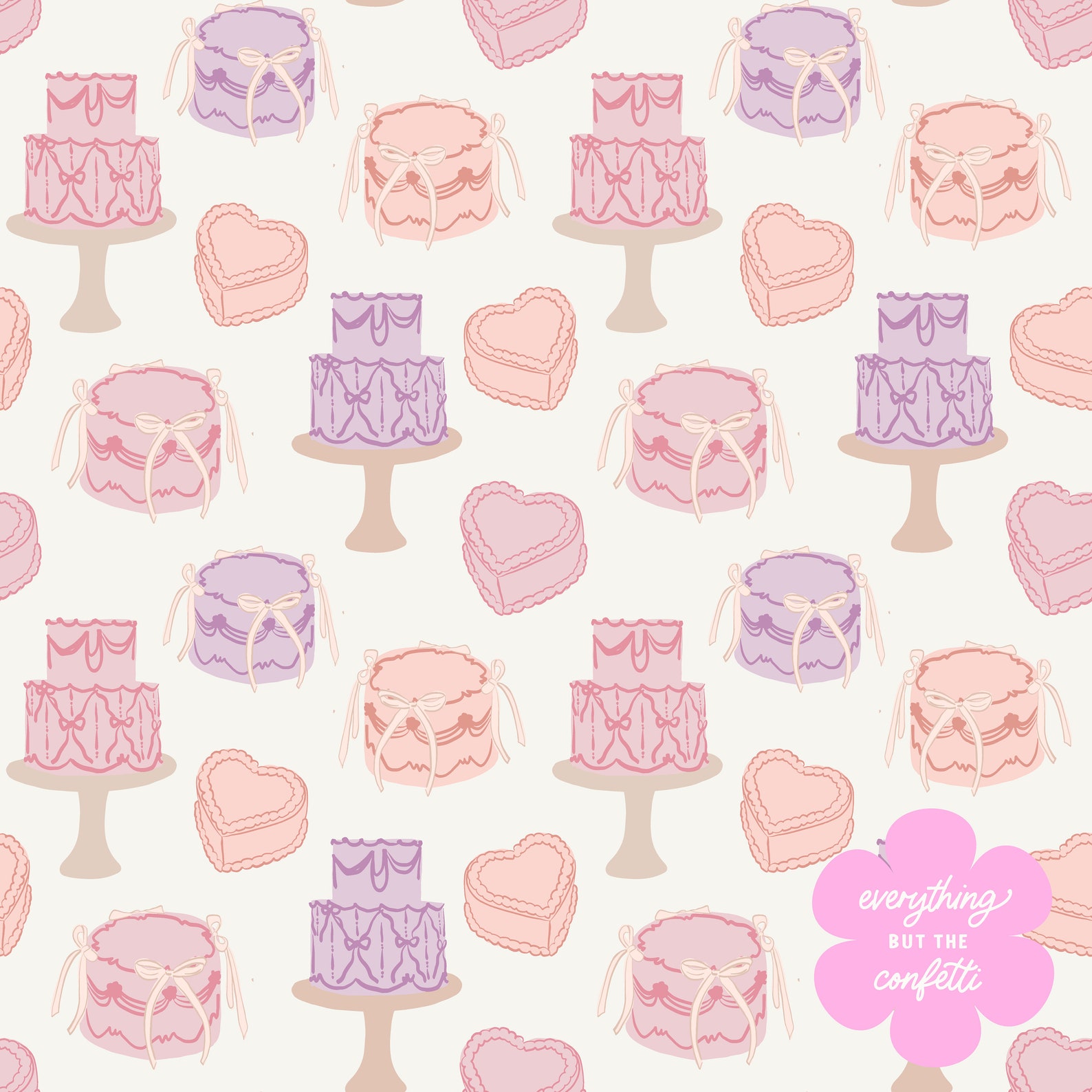 Cakes Seamless Pattern, Birthday Cakes Repeat Pattern, Heart Cakes ...