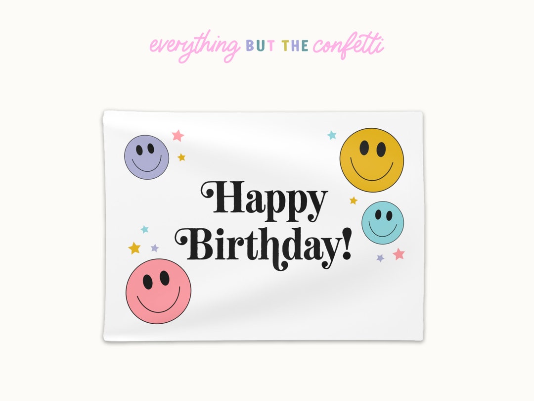 Smiley Face Birthday Party Banner, Smileys Retro Groovy Kids Party ...
