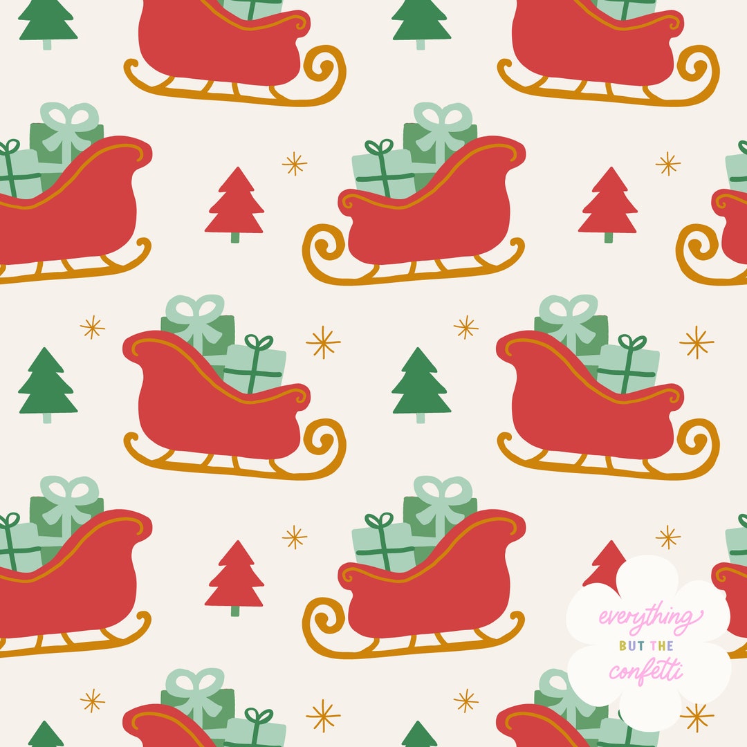 Santa Sleigh Christmas Holiday Seamless Pattern, Santa's Sleigh Repeat ...
