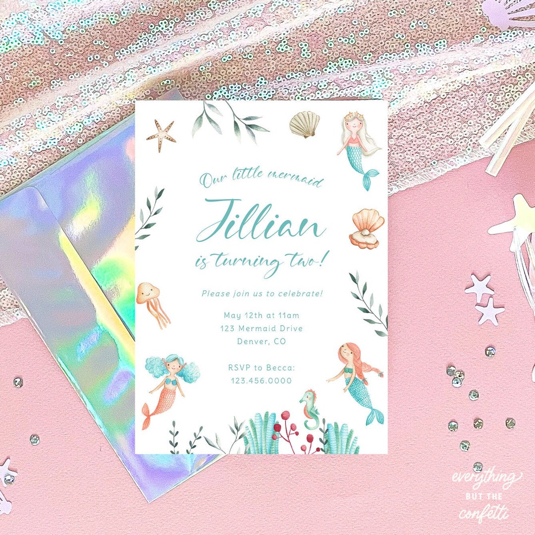 Our Little Mermaid Editable Printable Invitation Template, Under the ...