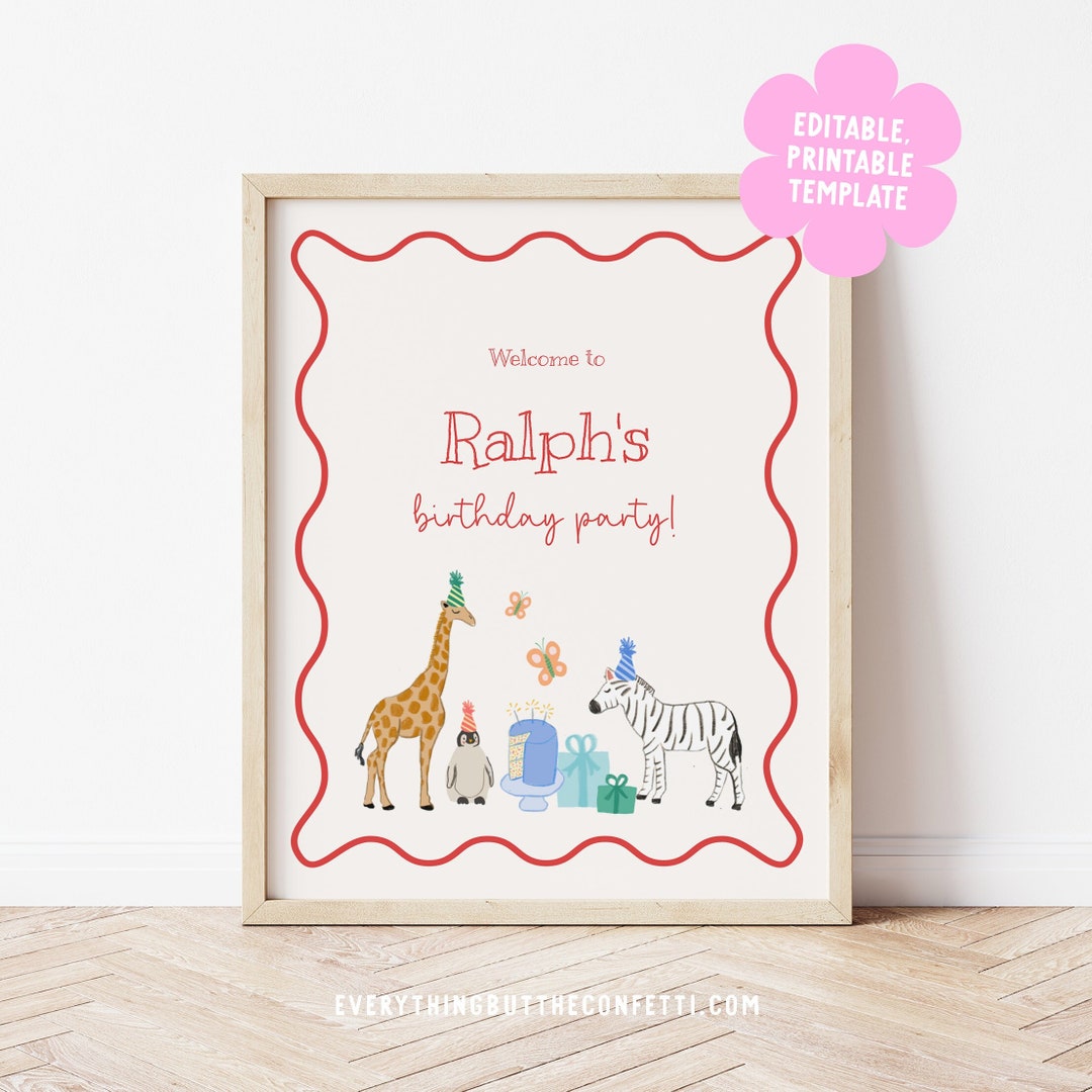 Party Animals Editable Printable Party Sign Template, Animal Party ...