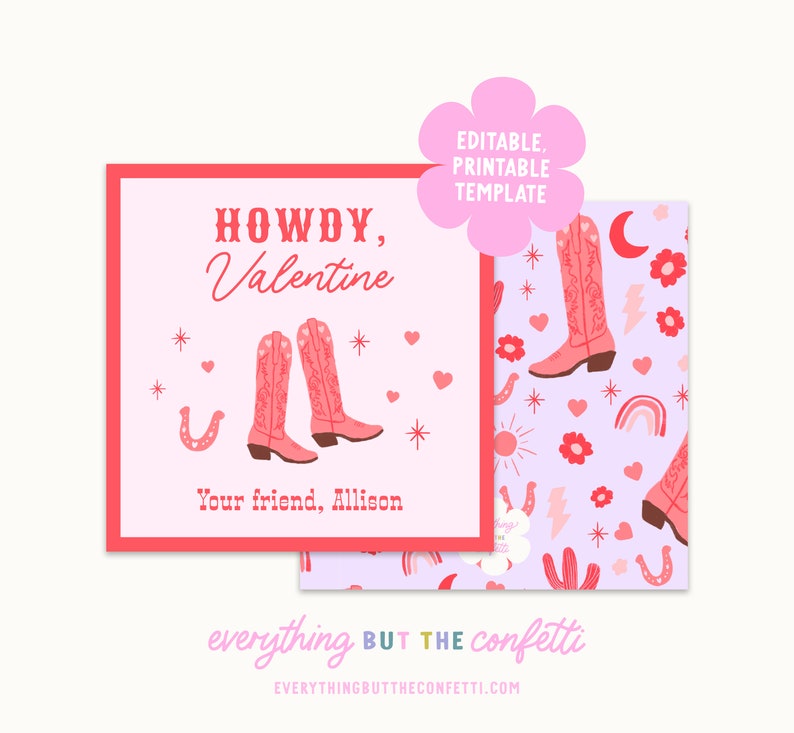 Cowgirl Valentines Day Card Printable, Valentines for Kids, Howdy ...