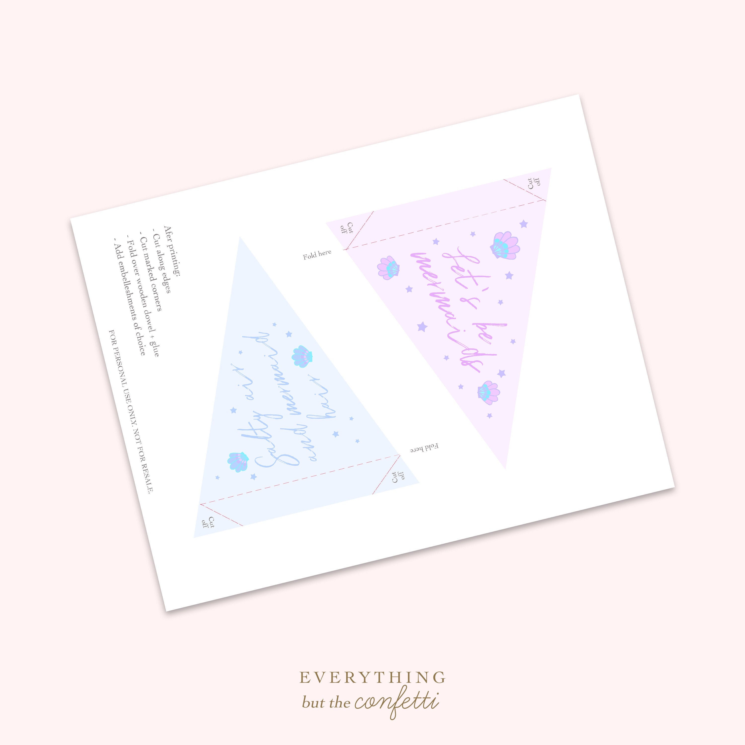 Mermaid Pennant Flags Pennant Flag Templates Summer Pennant - Etsy