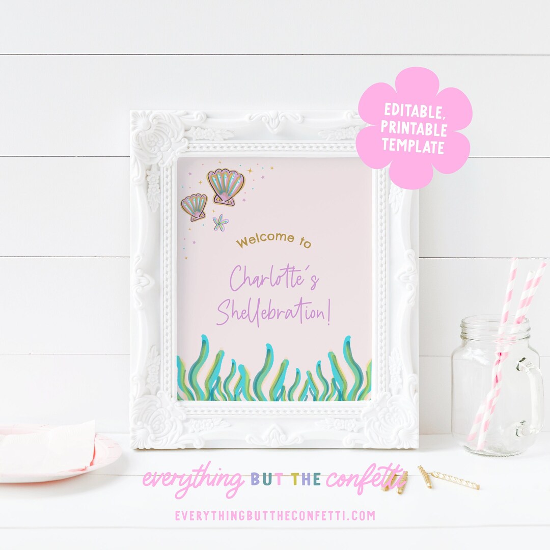 Let's Shell-e-brate Editable Printable Party Sign Template, Printable ...