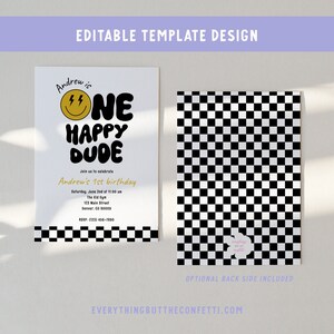 Printable One Happy Dude First Birthday Invitation Template, Smiley ...