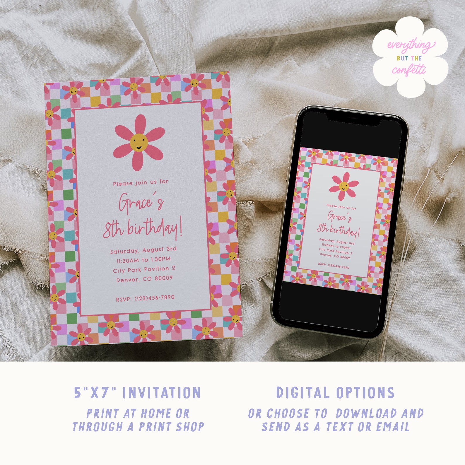 Smiley Faces Flower Power Editable Printable Invitation Template, Kids ...