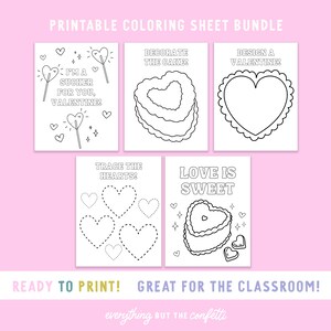 Printable Valentine's Day Coloring Sheets, Coloring Pages Bundle for ...
