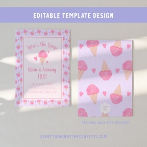 Here's the Scoop Ice Cream Birthday Party Invitation Template, Editable ...