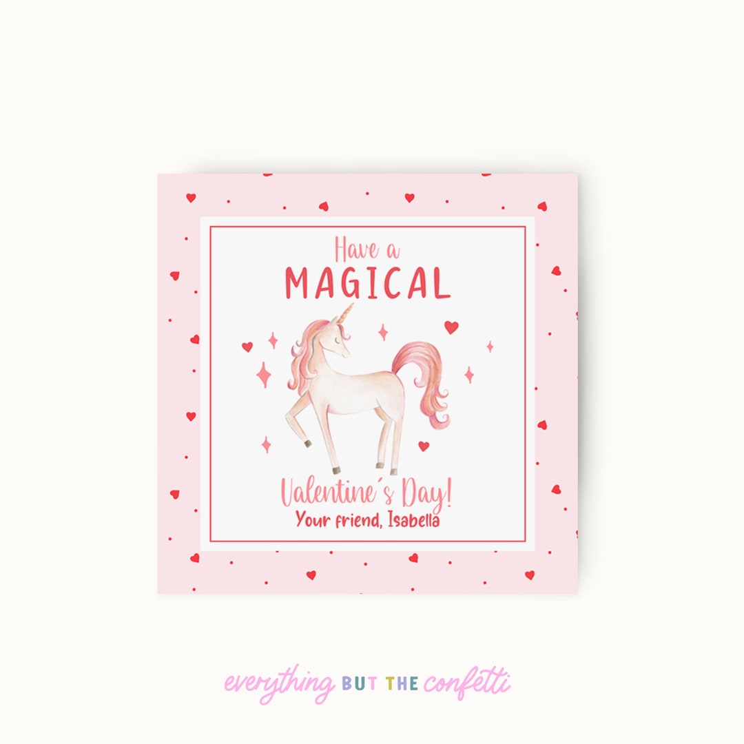 Magical Unicorn Valentines Card Tag Printable Template, Unicorn ...