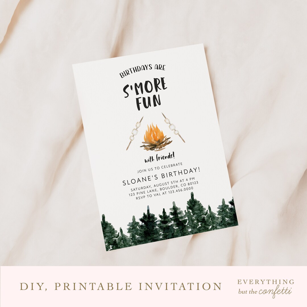 S'more Fun Birthday Party Invitation Template Printable - Etsy
