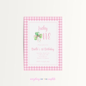 Printable Lucky One Birthday Invitation Template, Watercolor Four Leaf ...