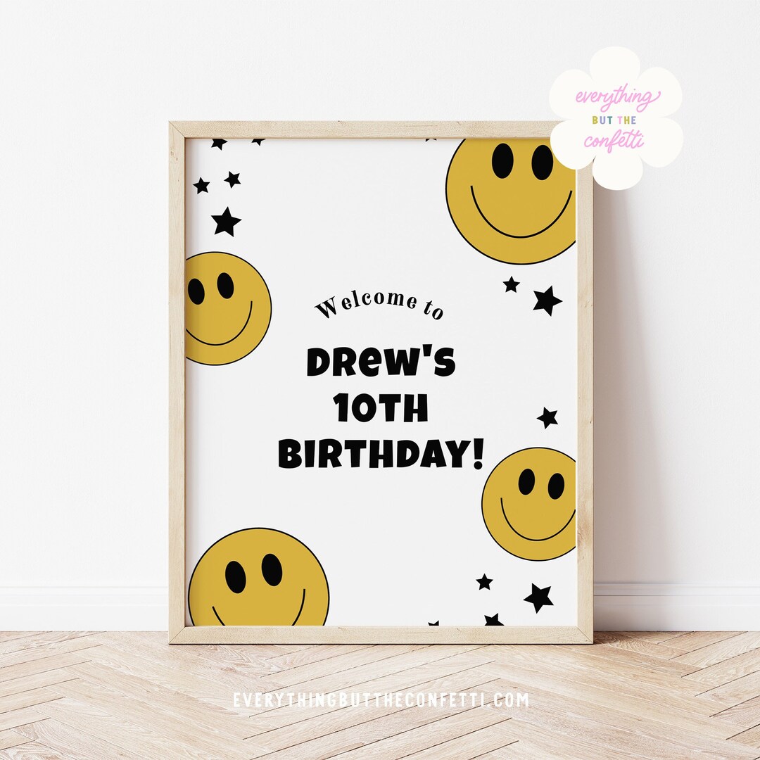 Smiley Faces Editable Printable Party Sign Template, Kids Party Sign ...