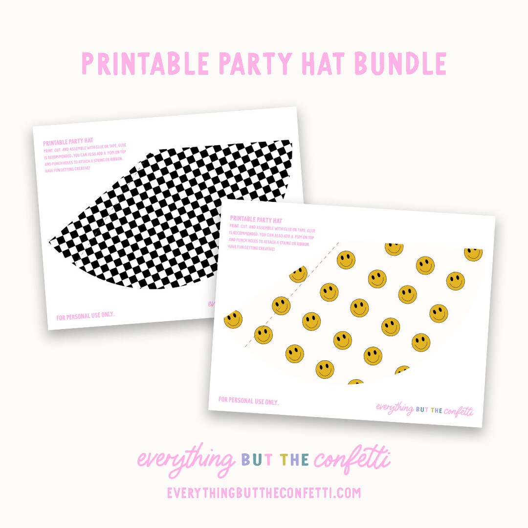 Smiley Faces Checkered Retro Birthday Party Hat Printable, DIY ...