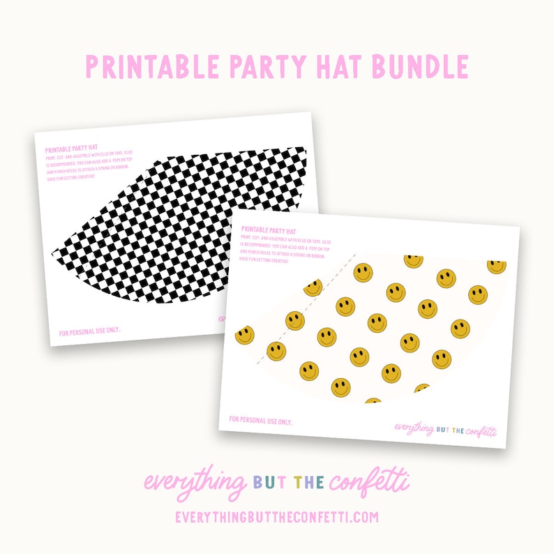 Smiley Faces Checkered Retro Birthday Party Hat Printable, DIY ...
