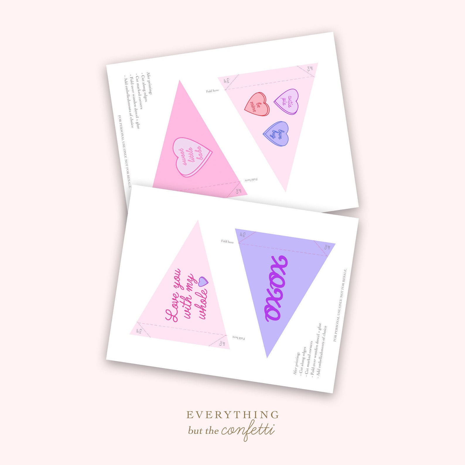 Valentine's Day Pennant Flag Templates, DIY Valentine's Party ...