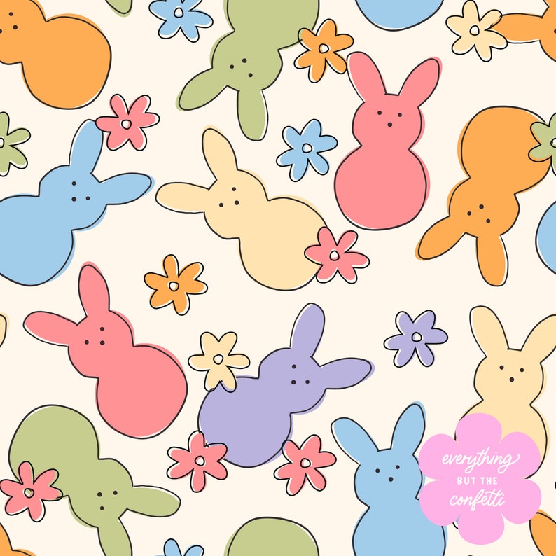 Easter Bunny Seamless Pattern, Easter Bunnies and Daisies Seamless ...