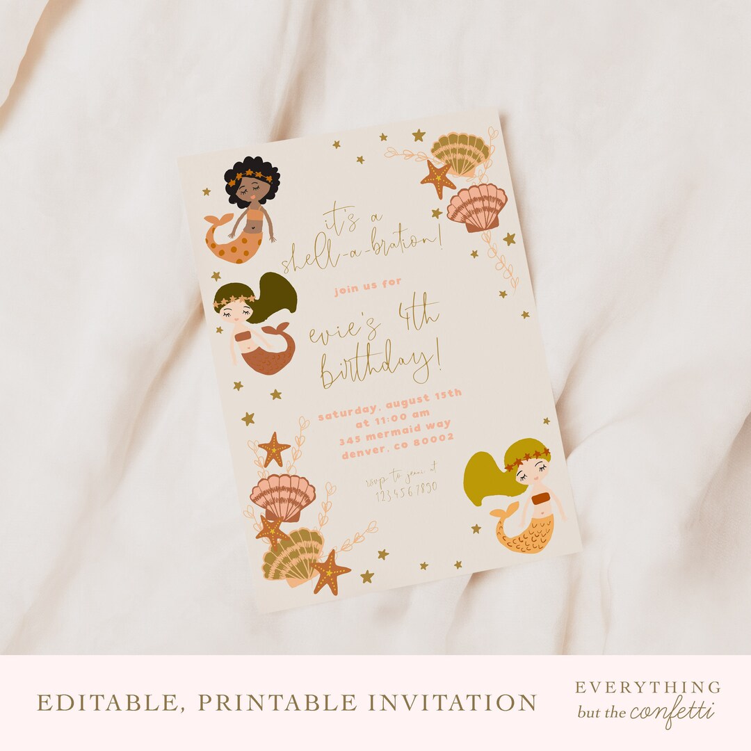 Boho Mermaids Party Invitation Template Printable Editable - Etsy