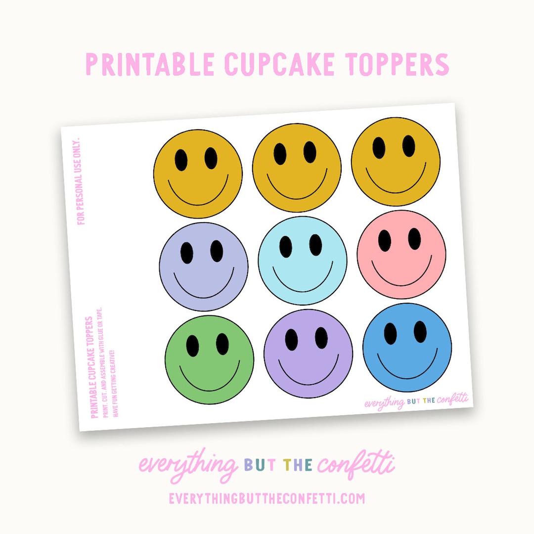 Smiley Face Cupcake Toppers, Printable Cupcake Toppers With Smiley ...