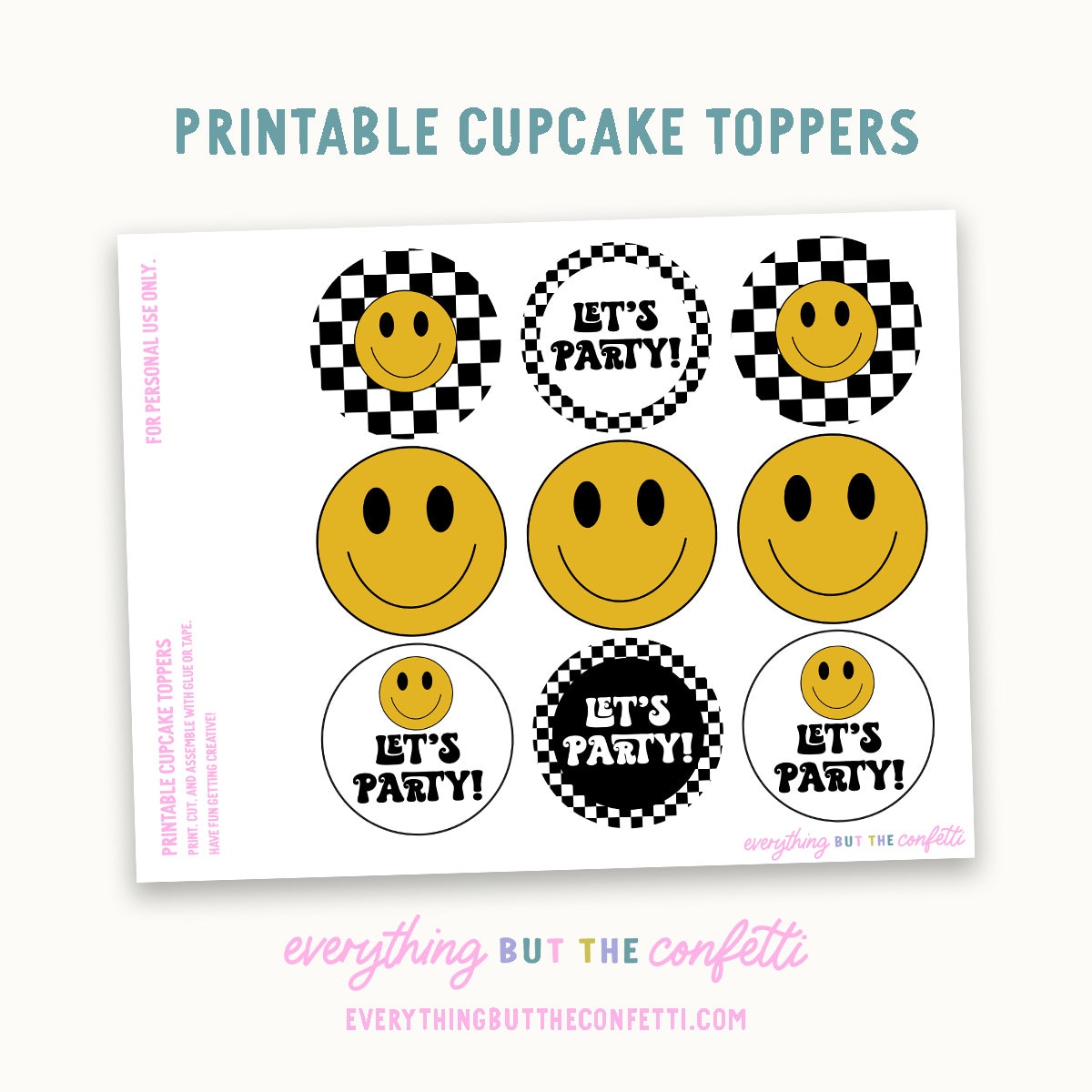 Smiley Face Cupcake Toppers, Printable Cupcake Toppers With Smiley ...