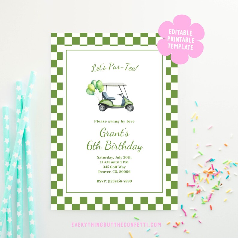 Printable Golf Birthday Invitation Template, Hole in One Birthday ...