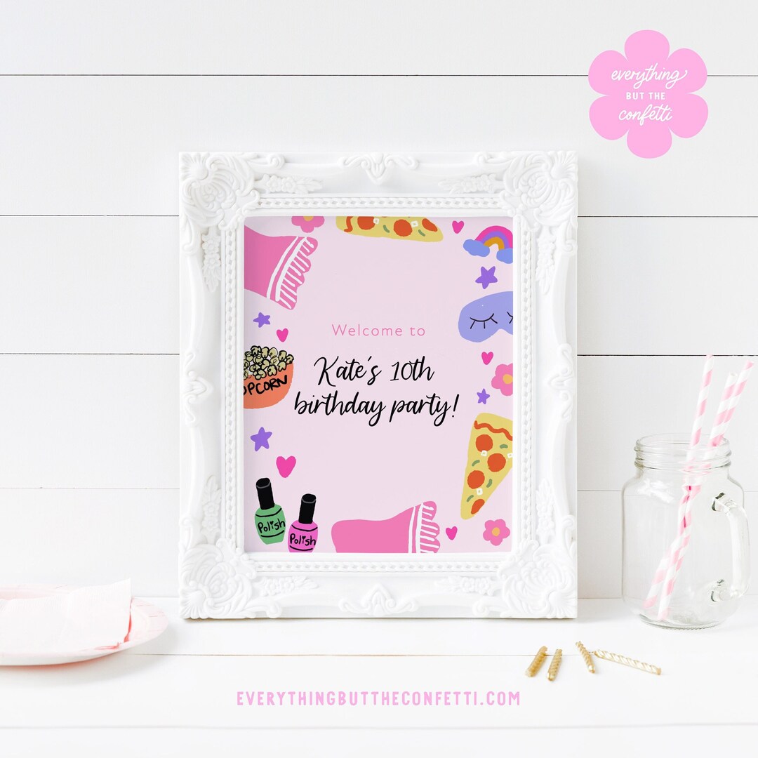 Slumber Party Printable Editable Party Sign Template, Birthday Party ...